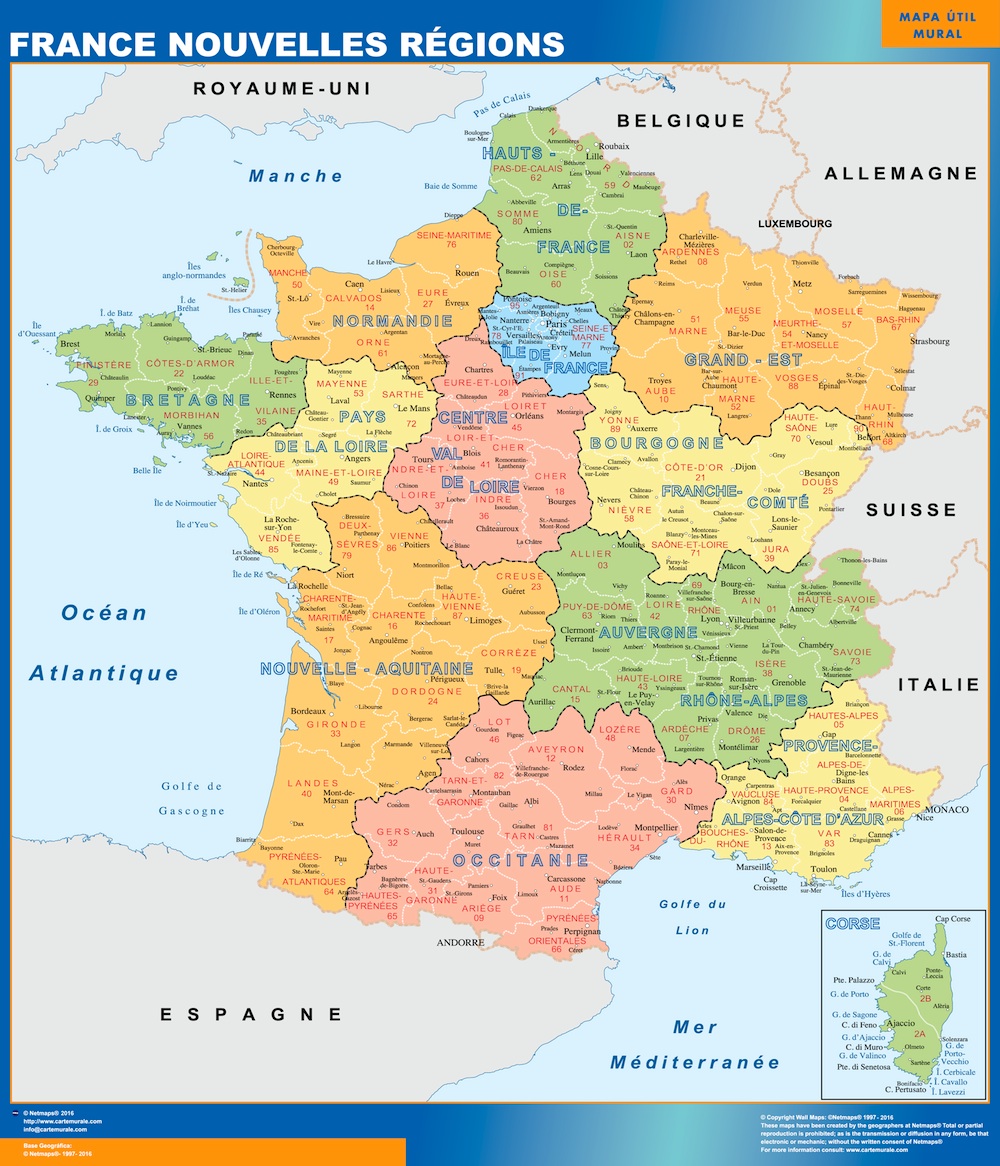 Map of France new regions | Wall maps