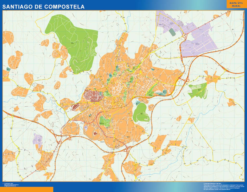 Map of Santiago De Compostela Spain | Wall maps