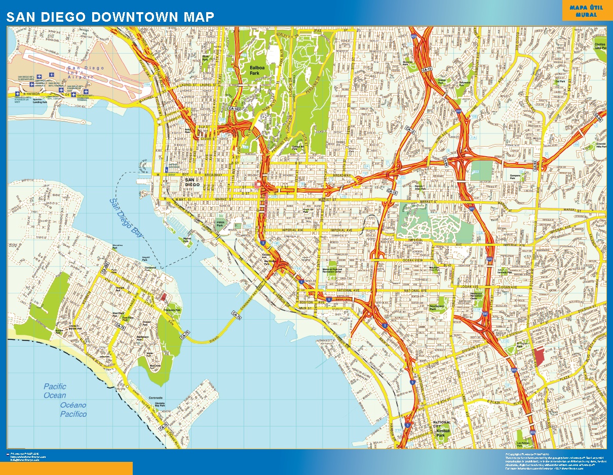 San Diego downtown map | Wall maps